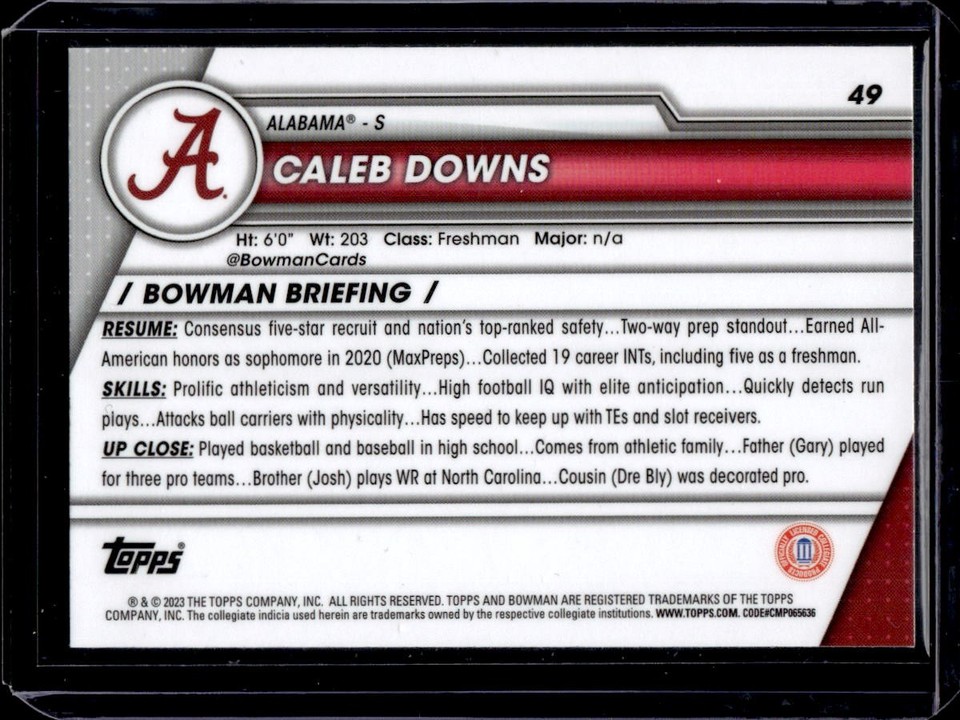 Caleb Downs 2023 Bowman Chrome University #49 Qty Available | eBay