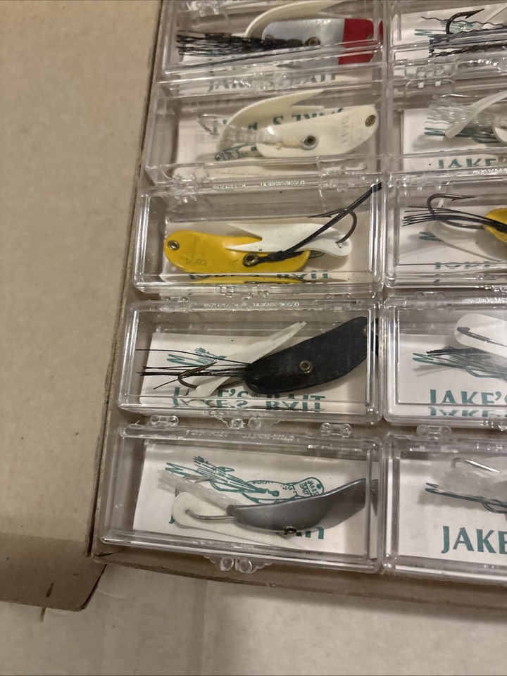 Vintage Lot of 12 Jake’s Bait Metal Spoon Fishing Lures in original box ...