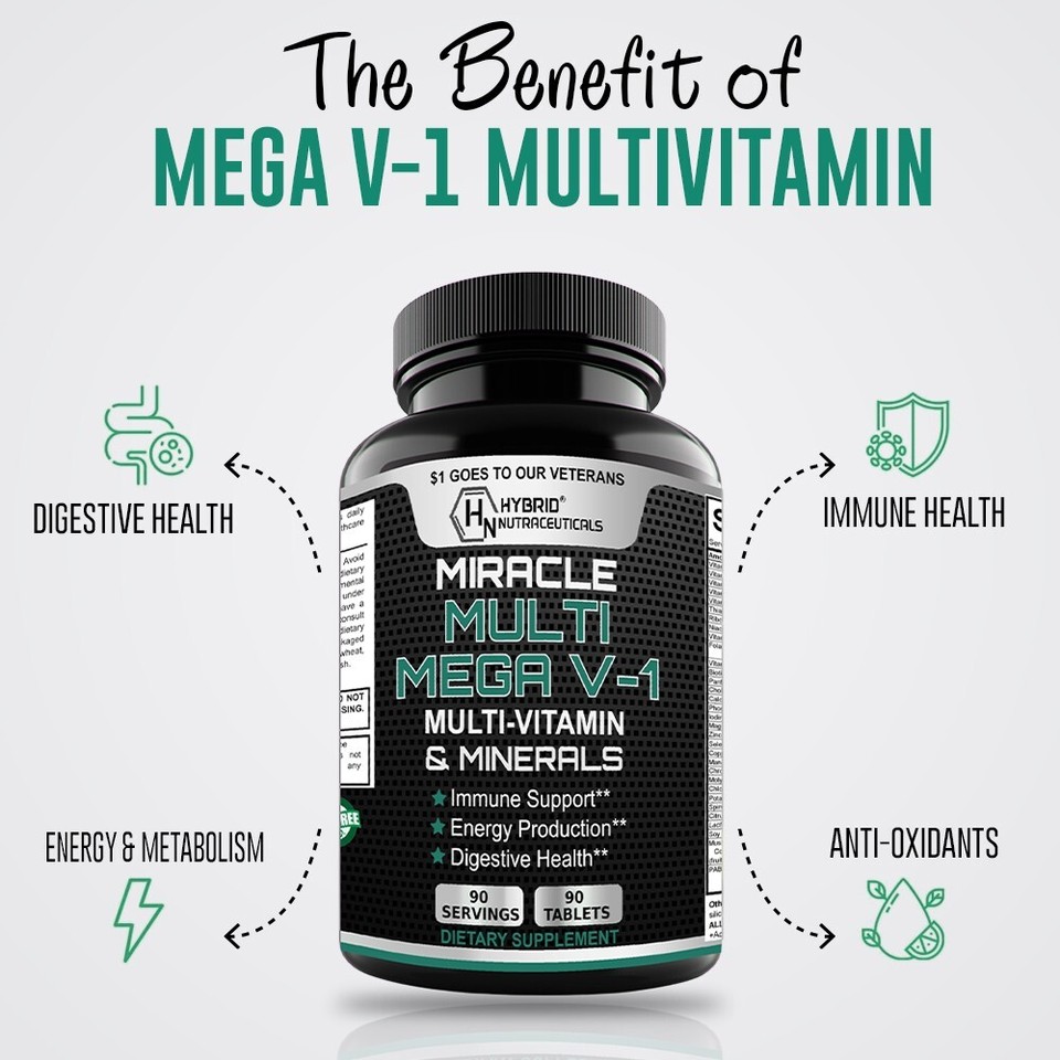 MEGAV-1 Daily Multivitamin-Minerals with Probiotics, Mushroom Complex ...