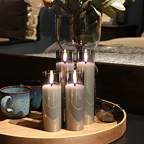 Glass Battery Operated Led Candles White Slim Flameless Candles With ...