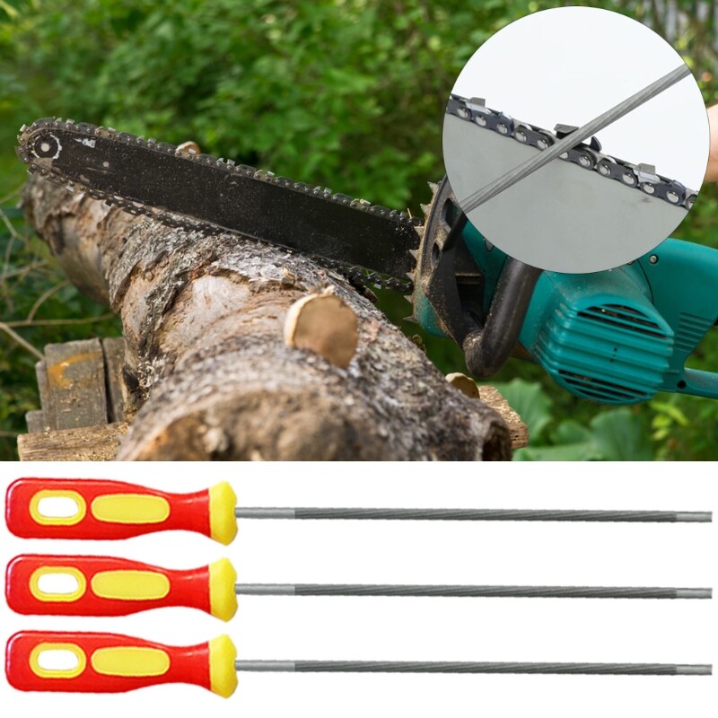 3 Round Chainsaw Files Carbon Steel Chain Chain File with Handle | eBay