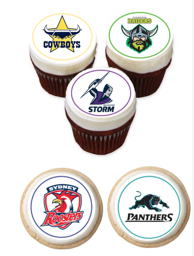 16 x NRL Football Team Edible Cupcake Toppers Footy Club Logos Prints 4 ...