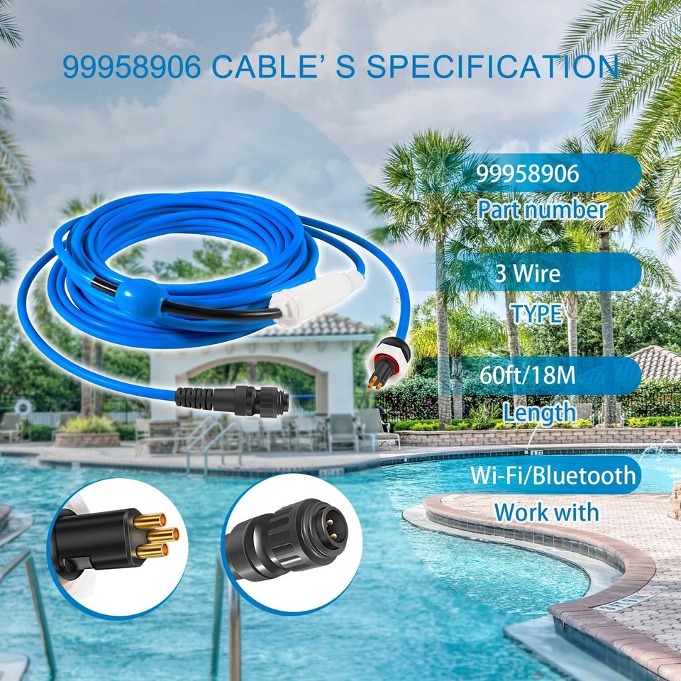 60ft 99958906-DIY Cable & Swivel-3 Wire Fits for Dolphin Robotic Pool ...