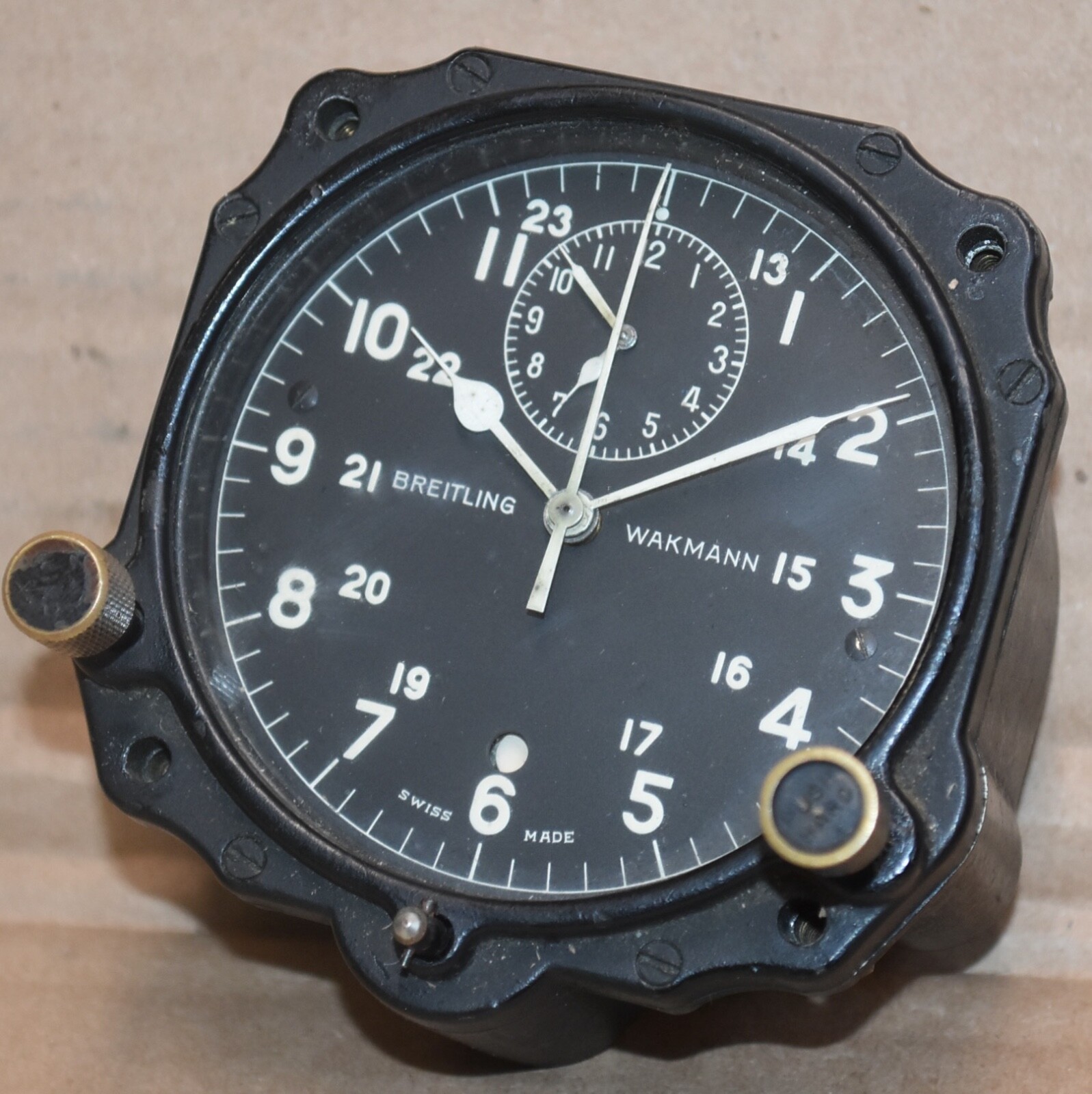 Breitling Wakmann Elapsed Time Aircraft Clock 12 Civil 24 Military Hour ...