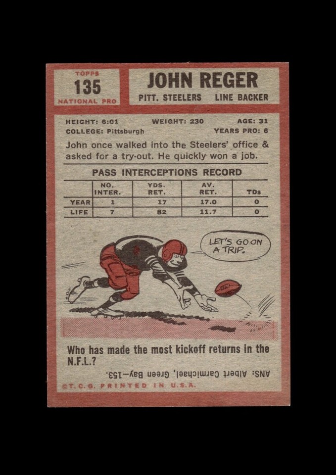 1962 Topps Set-Break #135 John Reger EX-EXMINT *GMCARDS* | eBay