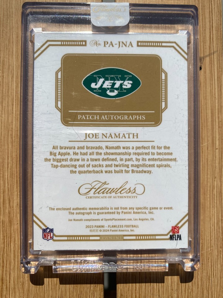 2023 Panini Flawless Joe Namath Auto Hall of Fame NFL Shield Patch Jets ...