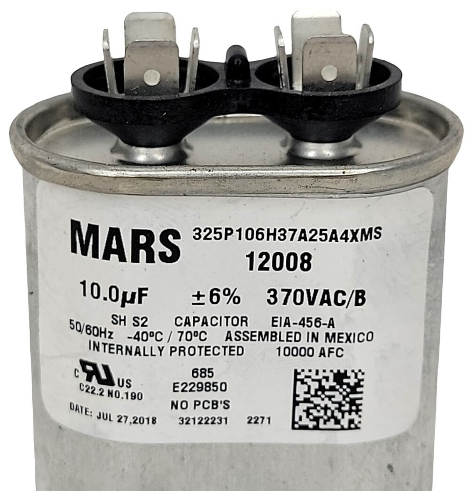 Mars 12008 Motor Run Capacitor, 10 MFD, 370 Volt Oval Brand New | eBay