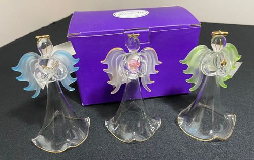 Lot 3 ART GLASS, BLOWN GLASS ANGEL ANGELS DURA-BEST w GOLD TRIM BELL ...