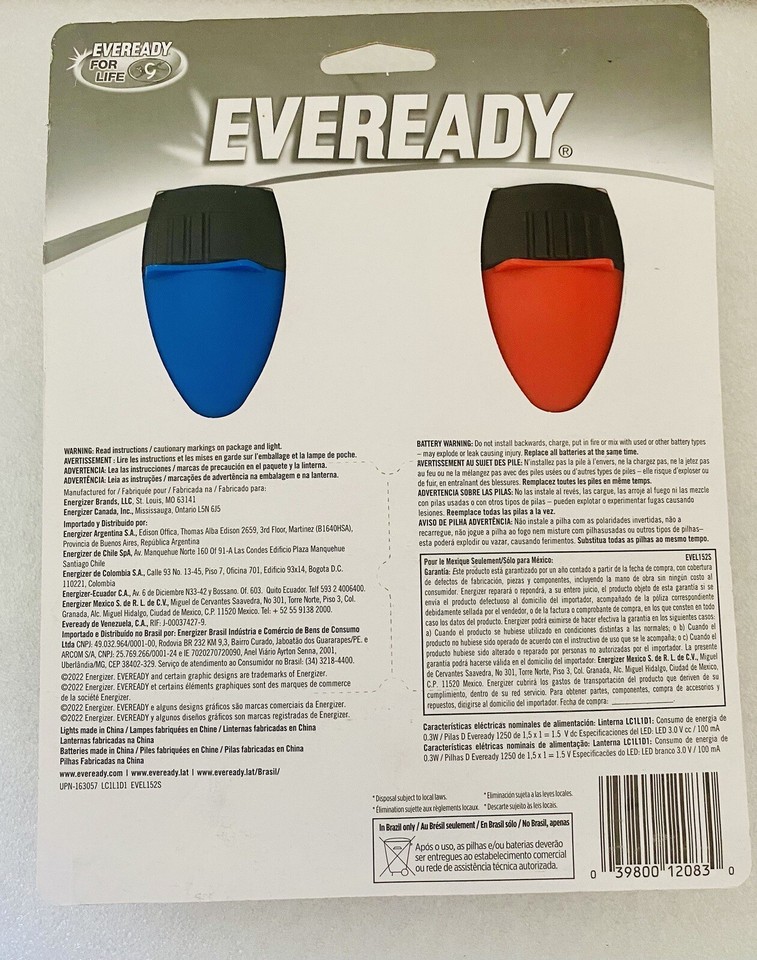 Eveready EVEL152S LED Flashlight - 2 Pack Red/Blue | eBay