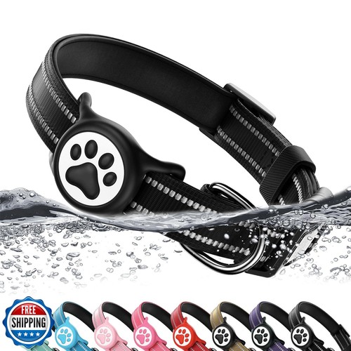 Airtag Dog Collar, Reflective Ultra-Durable Nylon Padded with QR Code ...