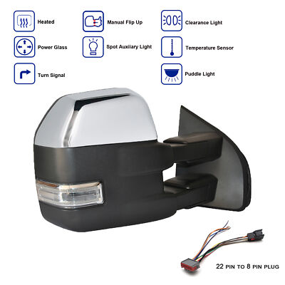 Chrome Tow Mirror Power Temp Sensor Fits 2015-2020 Ford F-150 Passenger ...