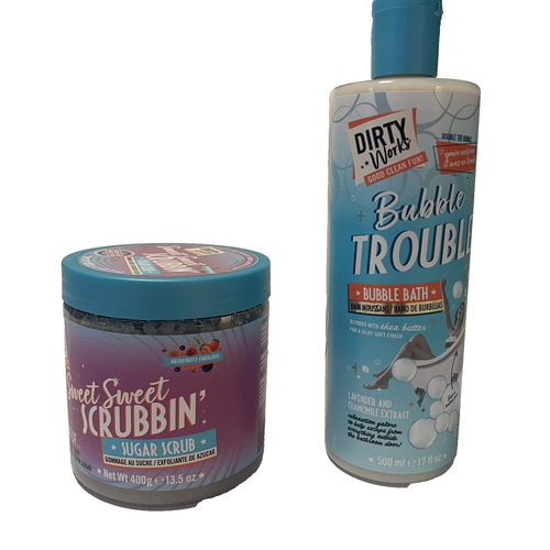 Dirty Works Lot Bubble Trouble Bath 500ml & Sweet Scrubbin Sugar Scrub 400g | eBay