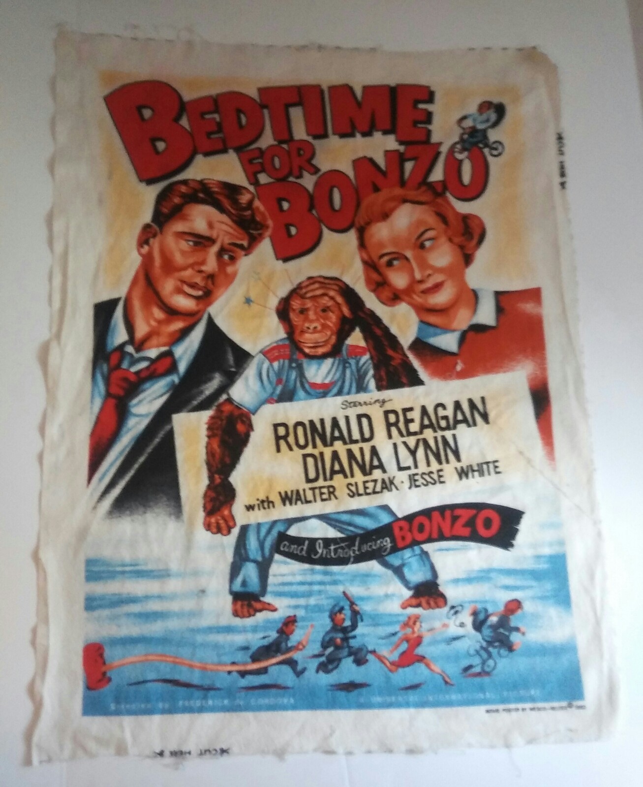Cloth Movie Poster "Bedtime for Bonzo" Ronald Reagan Diana Lynn 1982 de ...