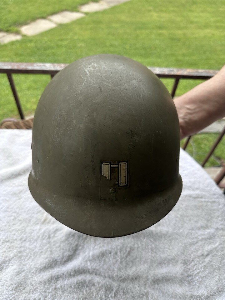 U.S. Army Steel Helmet Liner, With Cpt. Bars and Decals | eBay