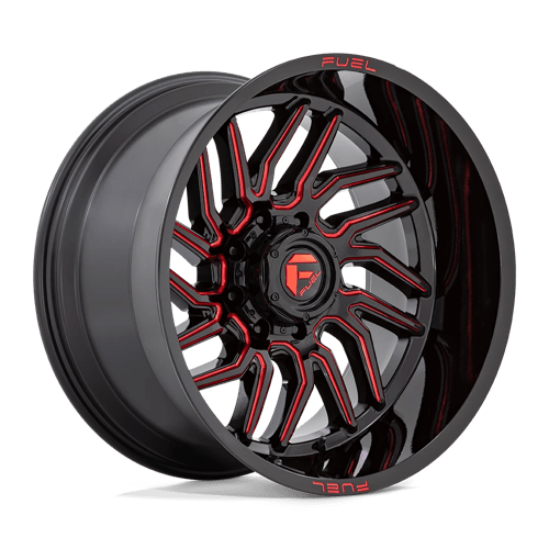 Fuel 1PC D808 HURRICANE 24X12 6X139.7 -44 106.10 GLOSS BLACK MILLED RED ...