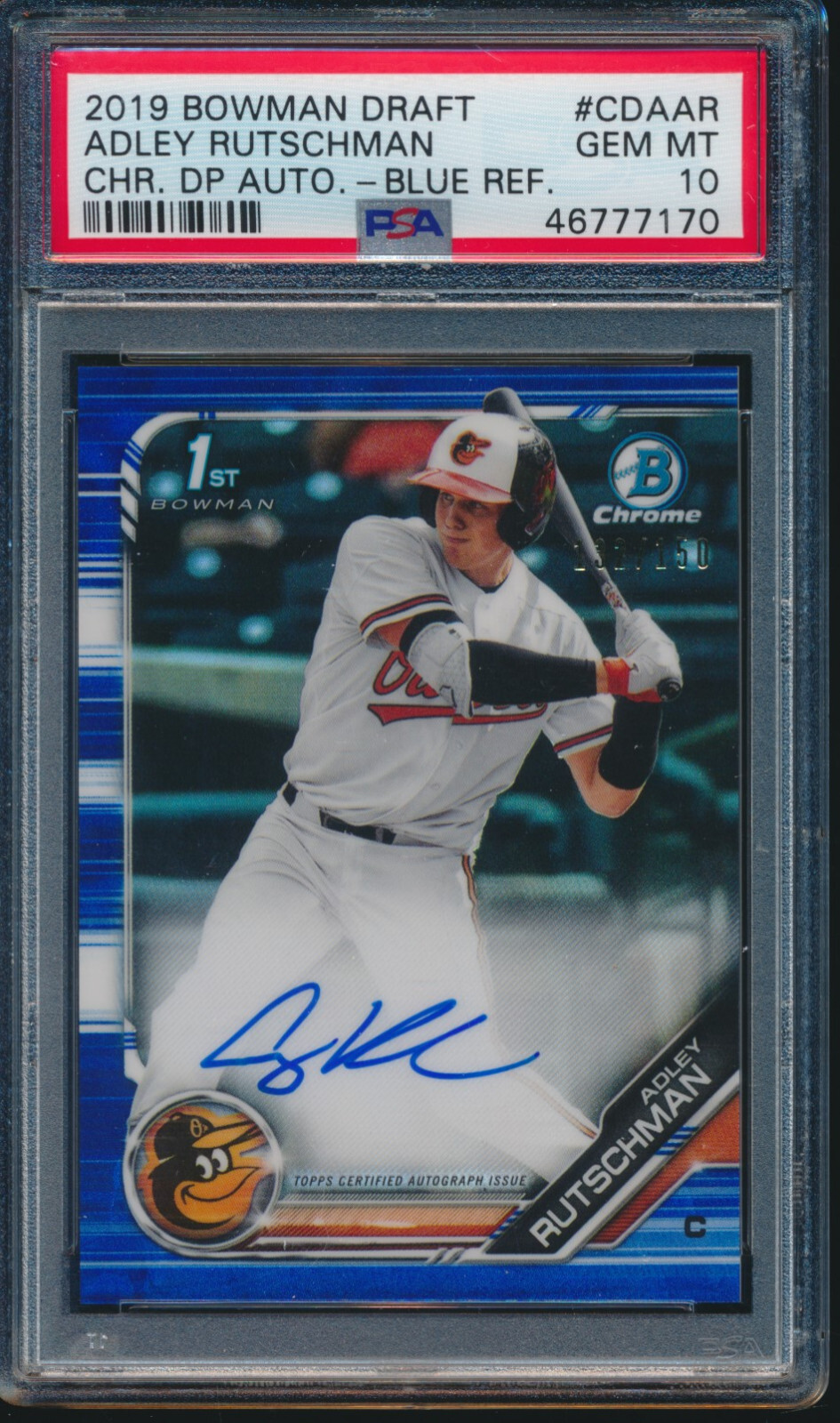 PSA 10 ADLEY RUTSCHMAN AUTO 2019 Bowman Chrome BLUE REFRACTOR #/150 RC ...