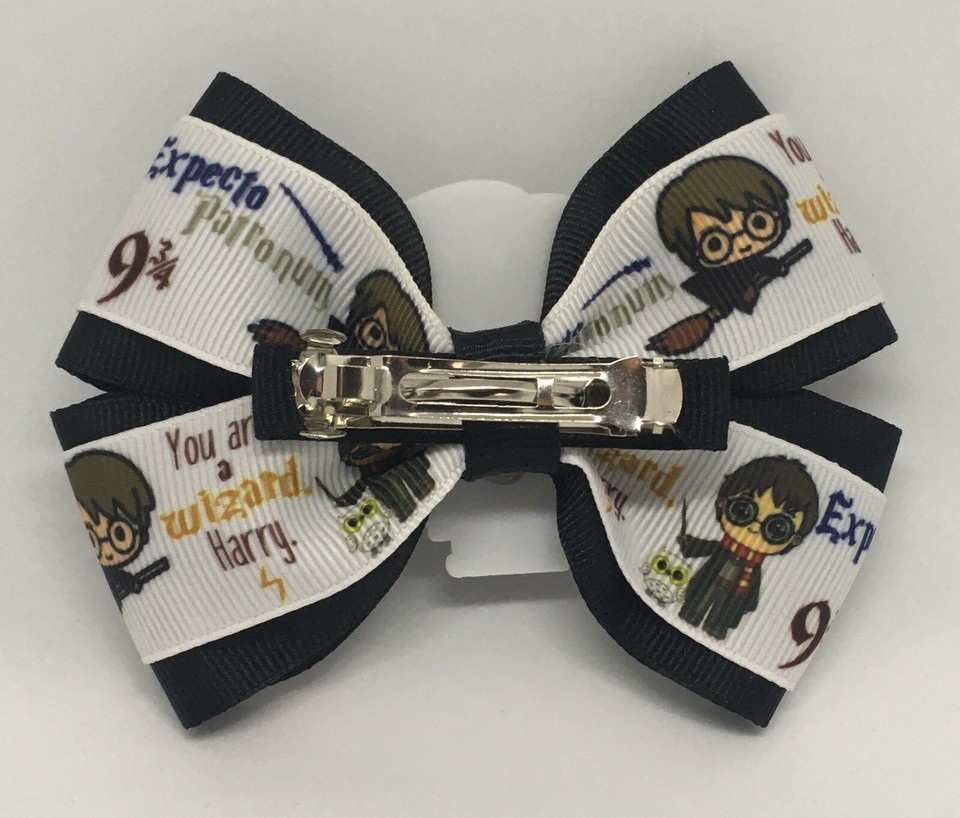 Girls Hair Bow 4" Wide Harry Potter Black Ribbon Barrette, Clip or ...