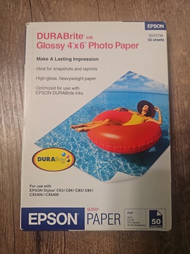 50 Sheets Photo Paper Glossy 4x6 Epson DURABrite Ink S041734 8.3mil ...