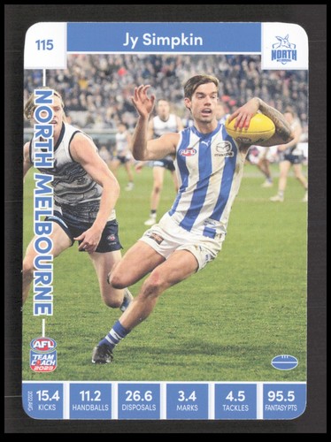 AFL 2023 Teamcoach North Melbourne Jy Simpkin 115 Football Sport CB-1-2 ...