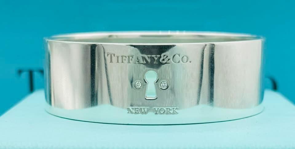 Tiffany & Co Sterling Silver Wide Locks Diamond Bangle Bracelet ...