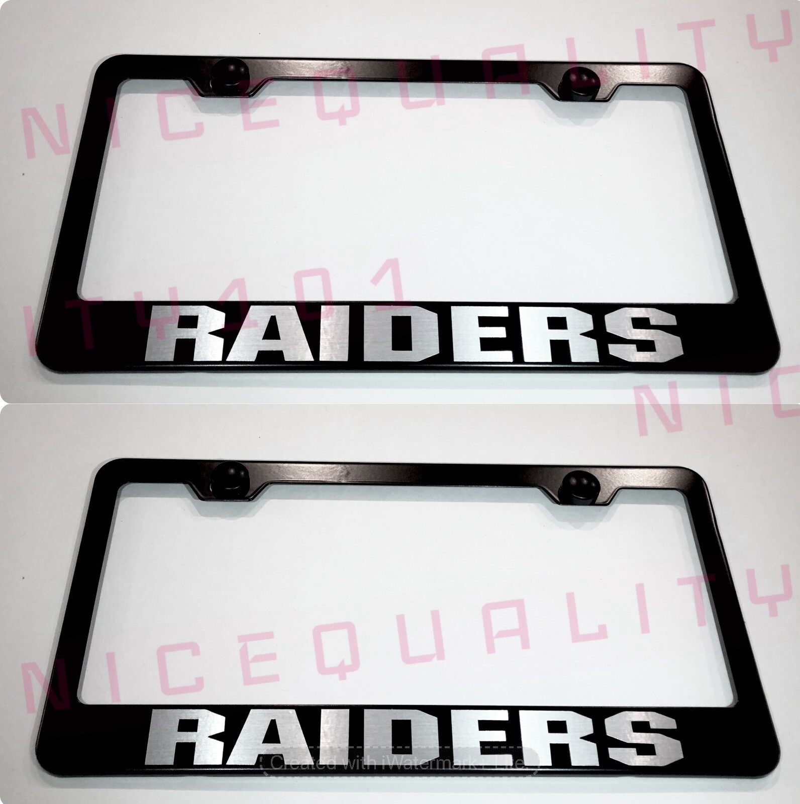 2X Las Vegas Raiders Stainless Steel Black Finish License Plate Frame ...