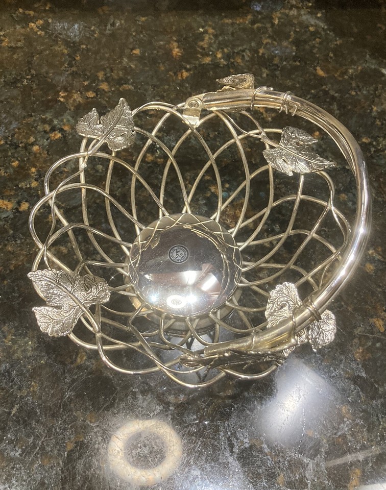 Godinger Silver Art Co Grape Vine Leaf 8” Fruit/Bread Bowl Basket w ...