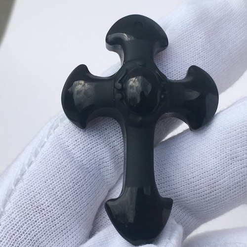 Natural obsidian hand-carved cross, crystal specimen with quartz ...
