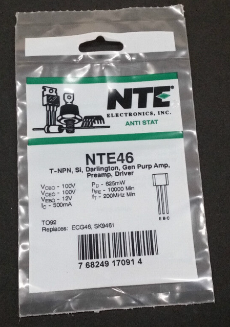 Nte46 Transistor NPN Darlington Silicon General Purpose Amp Preamp Driver To92 for sale online ...