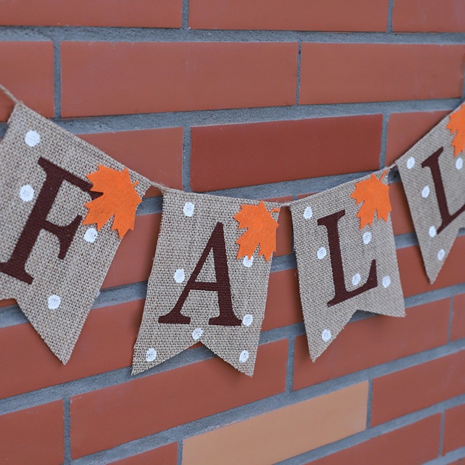 2 M Thanksgiving Banner Fall Burlap Triangle Flag Bunting Swallowtail ...