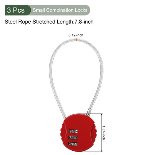 3Pc Small Combination Locks, 3 Digit Baggage Padlocks(Red, 7.8-Inch ...