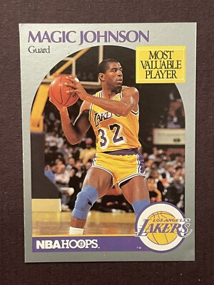 EX-NM PACK FRESH SHARP Magic Johnson 90-91 NBA Hoops MVP #157 LA Lakers ...