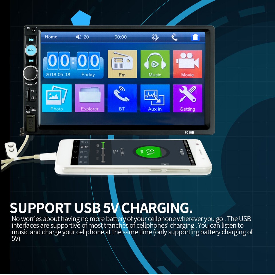 Car MP5 Player 7" Double 2DIN Bluetooth Touch Screen Stereo Radio USB ...