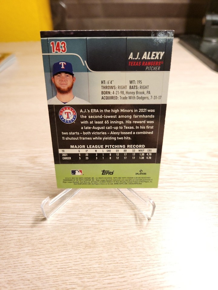 2022 Topps Stadium Club Red Foil A.J. Alexy Texas Rangers Rookie Card ...