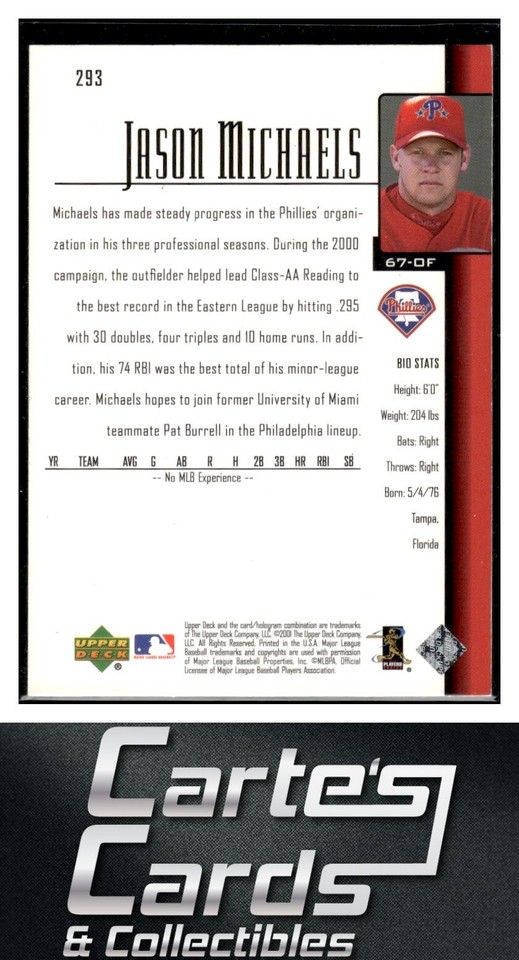 Jason Michaels 2001 Upper Deck #293 Phillies TTM/IP Signed Autographed ...