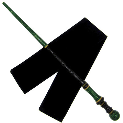 15" Hand Turned Emerald Orb Teak Wood Magic Wand Witch Wizard w/ Velvet ...