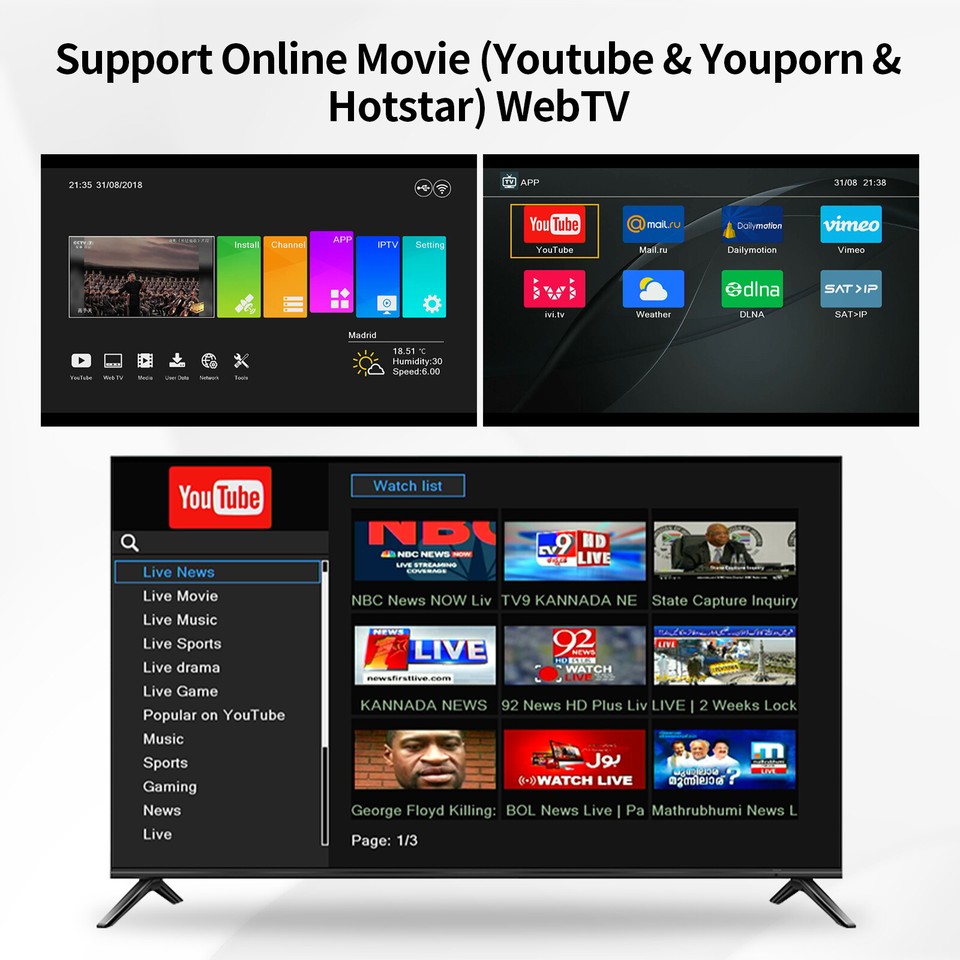 GTMEDIA DVB-S/S2/S2X FTA Digital TV Box USB HDMI WIFI USALS IP-TV Media ...