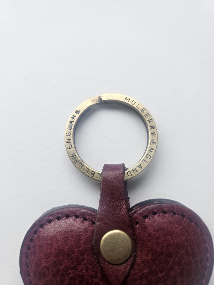 Mulberry Burgundy Leather Heart Keyring | eBay UK