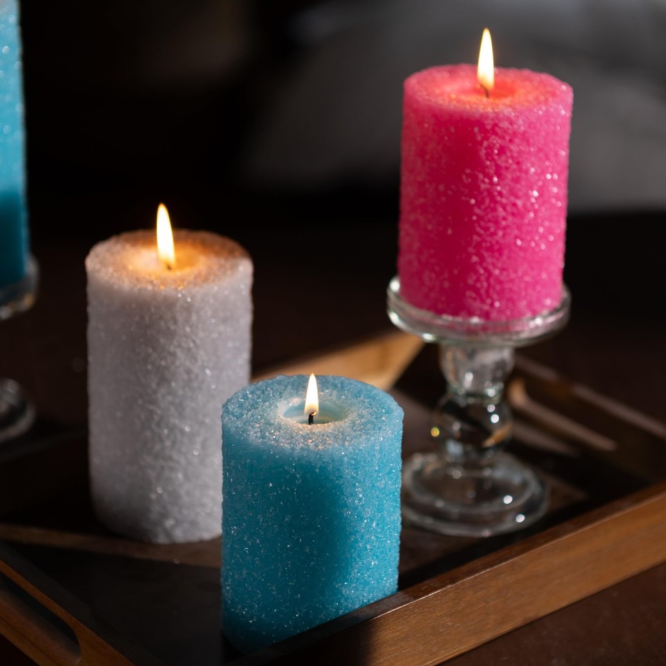 Hand-Poured Granular Texture Decorative Hot Pink Pillar Candles Set of ...