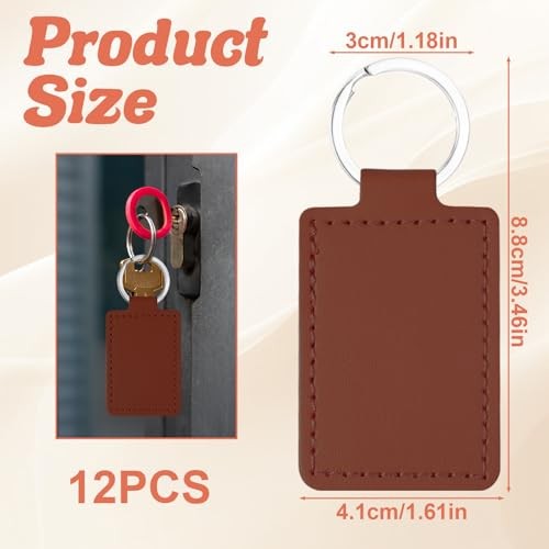 12 Pcs Leather Keychain Blanks, PU Laser Engraving Key Chain With Ring ...