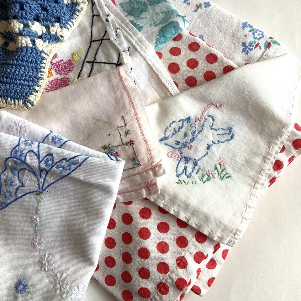 Vintage Mixed Linens Lot, Cutter Embroidered Crochet Cotton Runners ...