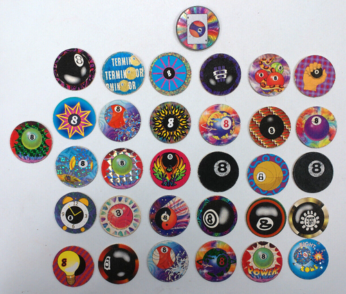 Vintage Lot of 31 Pogs Tazos Milk Caps 8-Ball Themed + Slammer 1990's ...