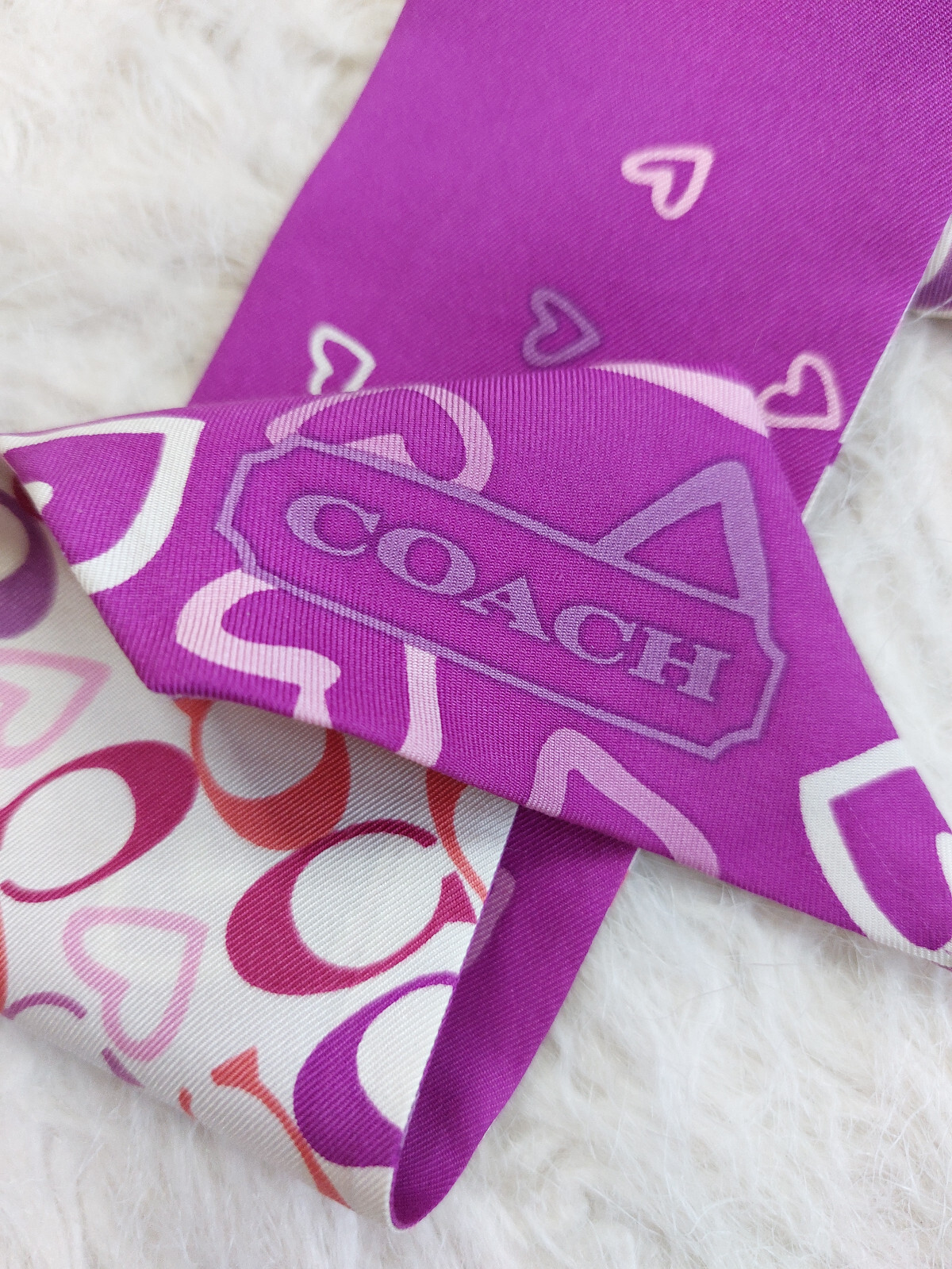 Coach Pink Signature Pattern Silk Head Scarf - Gem