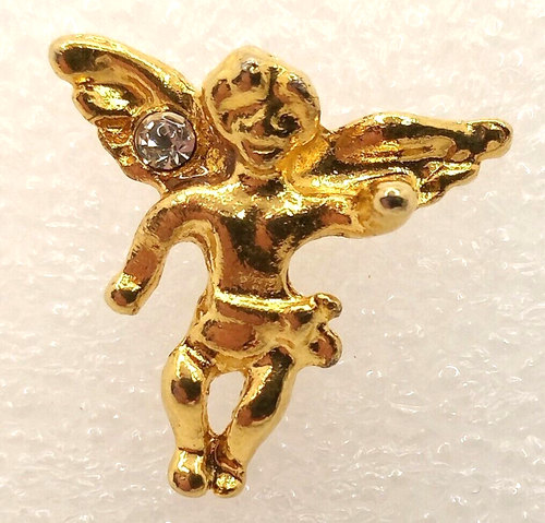 Guardian Angel Cherub Rhinestone Gold Tone Pinback Lapel Pin | eBay