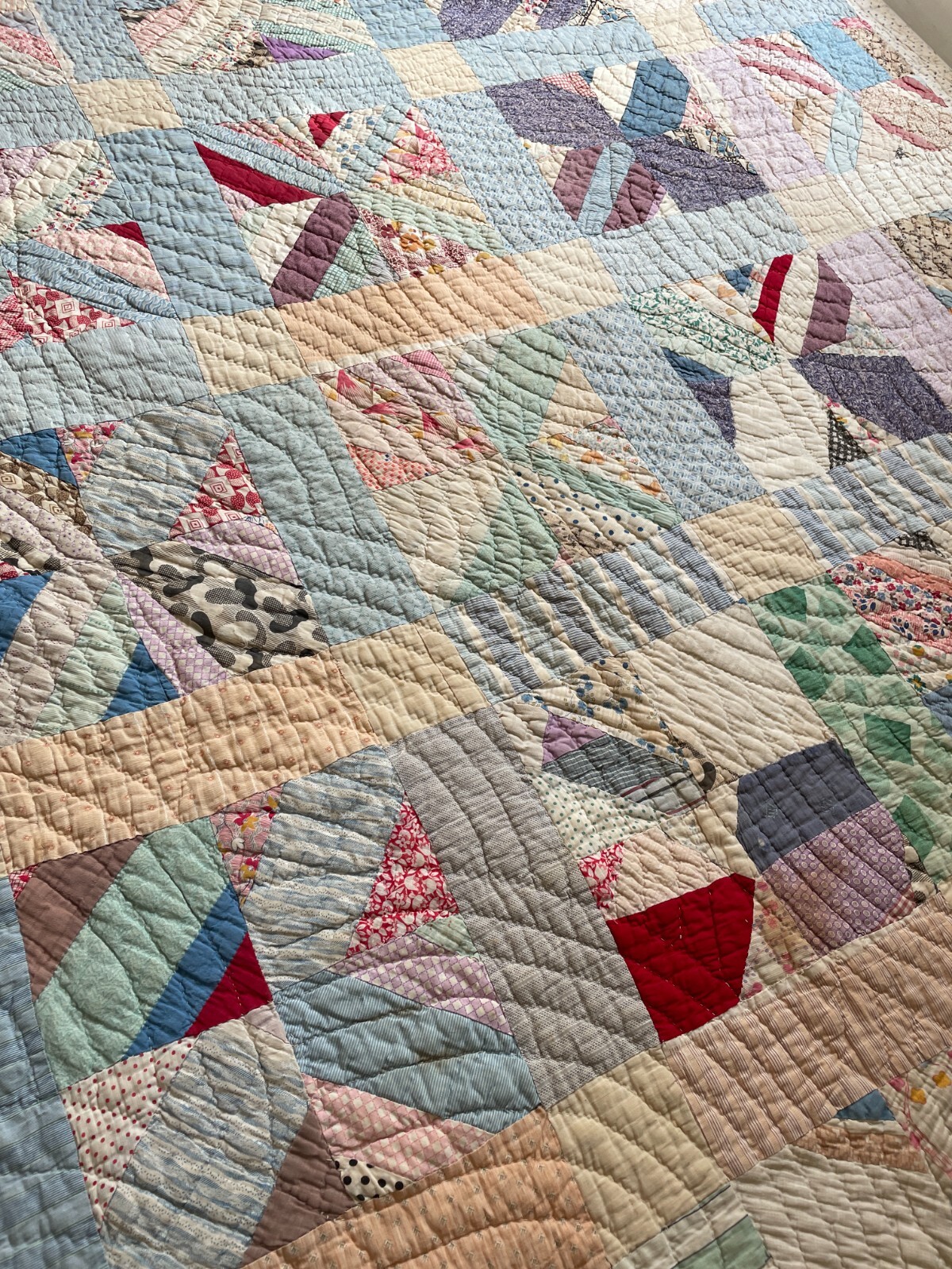Vintage Antique Patchwork Crazy Quilt Calico Feedsack Hand Stitched 79 ...
