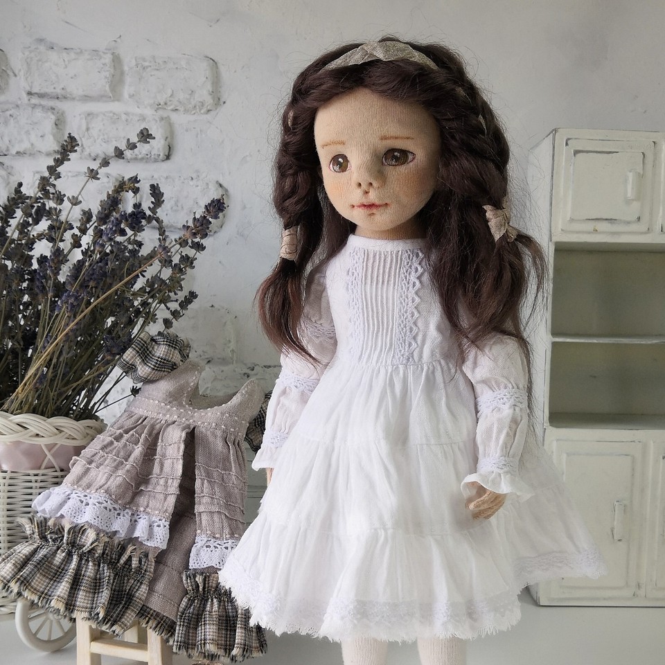 Handmade doll with brown hair 13.7 inch. An artistic doll. Rag doll ...