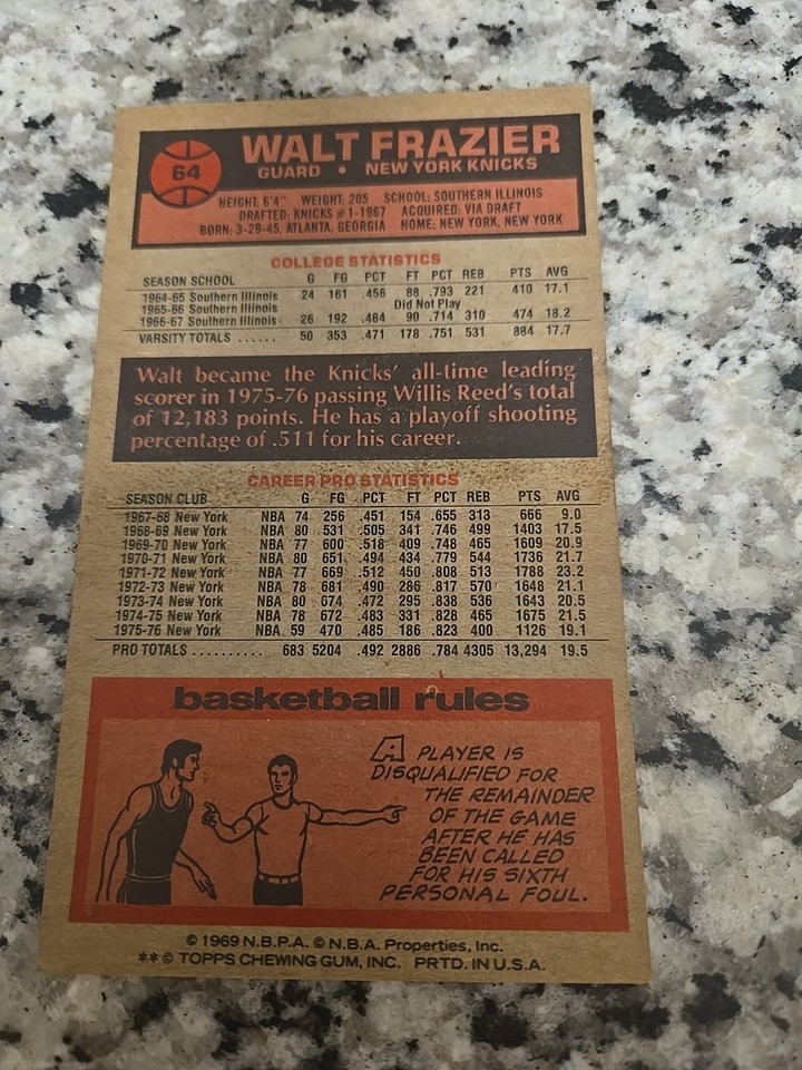 Walt Frazier 1976-77 Topps Basketball Card #64 NY Knicks Mint Condition ...