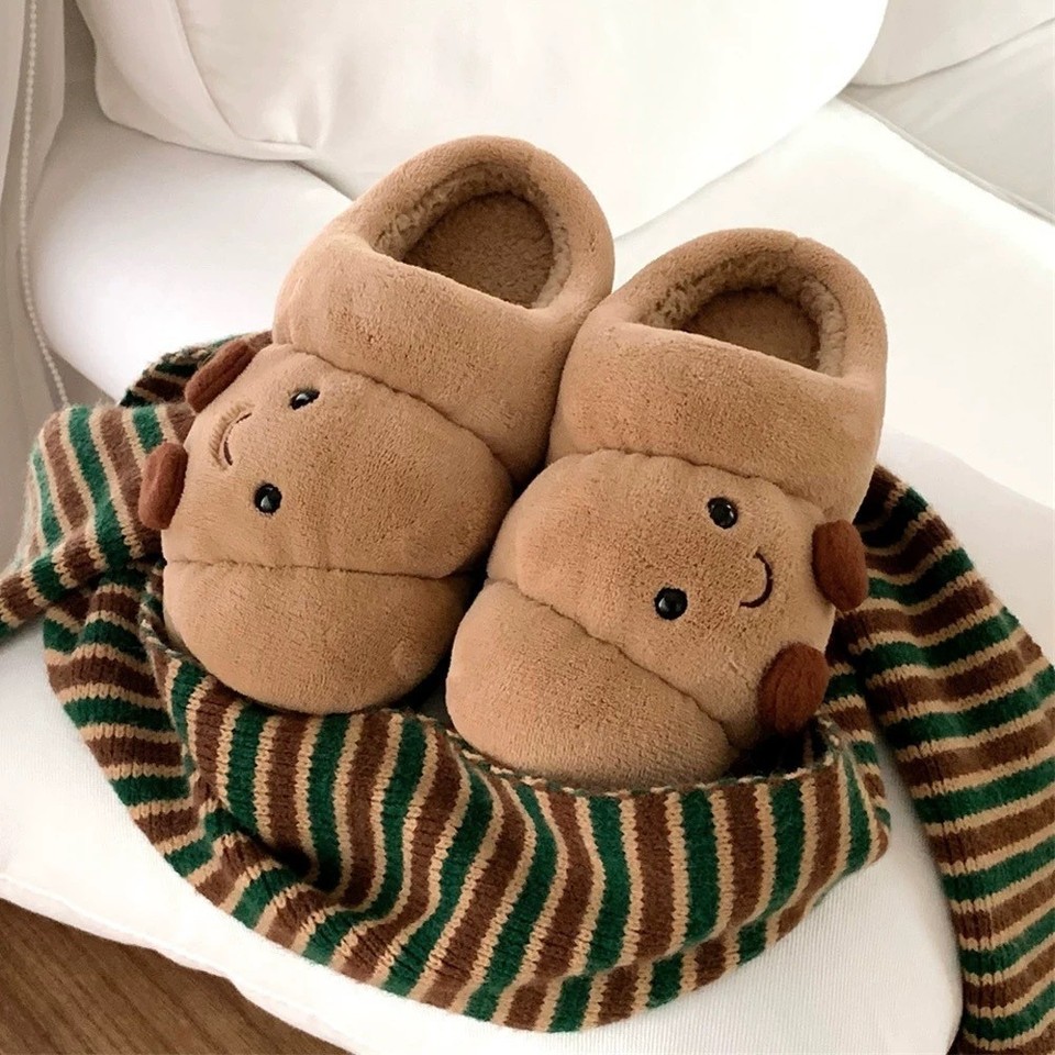 Croissant Slippers Unisex Plush Bread Shoes Cozy Cotton Indoor House ...