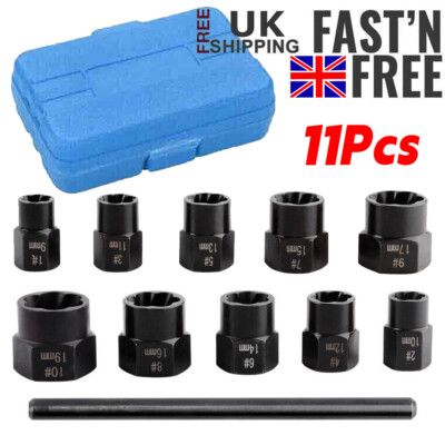 11Pcs Locking Wheel Nut Remover Grip and Twist Socket Damaged Rounded ...