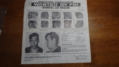 Original FBI Wanted Poster RONDAL LEE NESLER INTERSTATE FLIGHT STORE ...