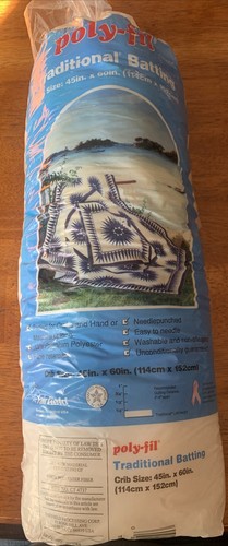 NEW NIB Poly-fil Traditional Polyester Batting CRIB SIZE 45 x 60 inches ...